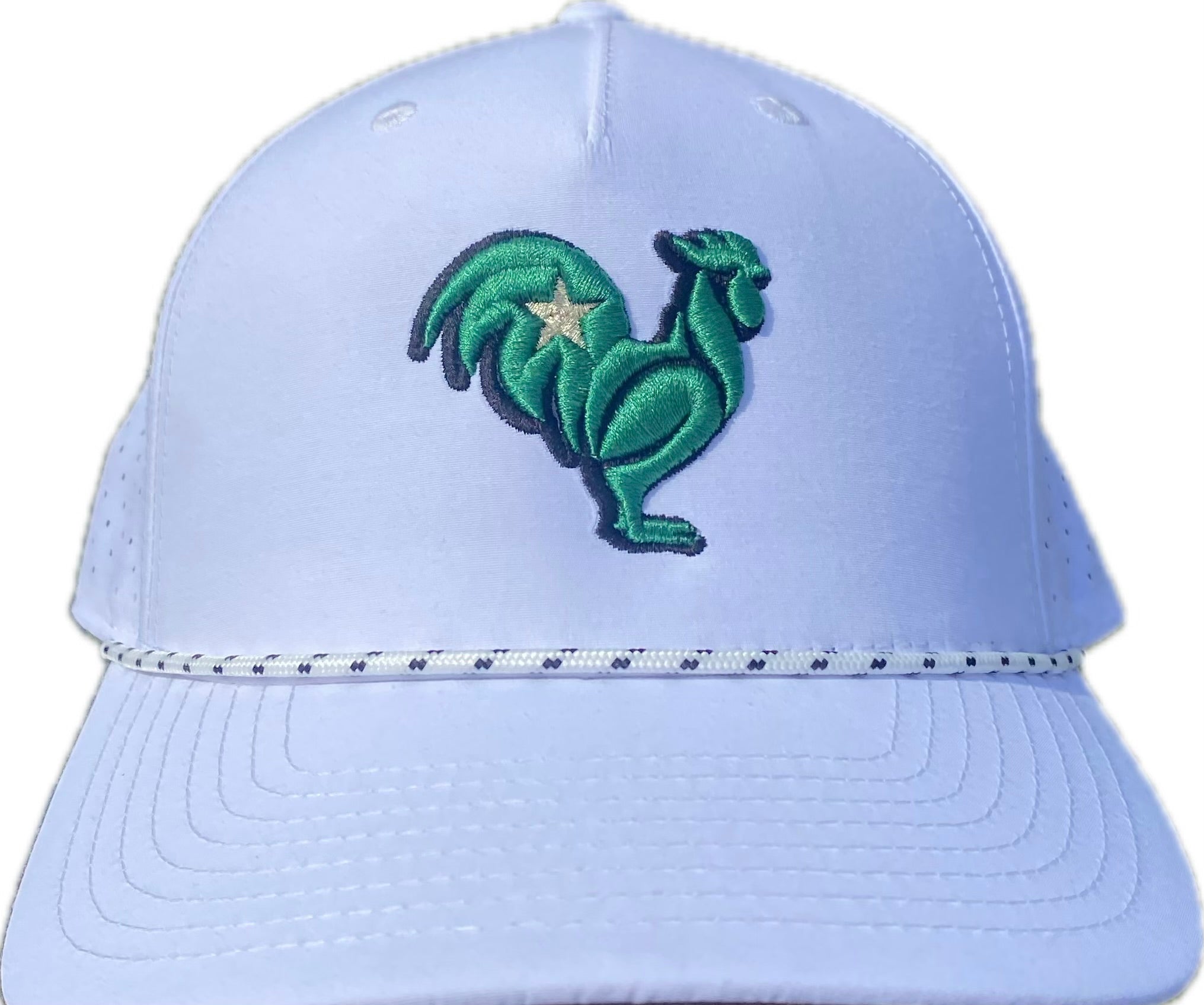 Kelly green rooster with black outline & gold star on white SnapBack ...
